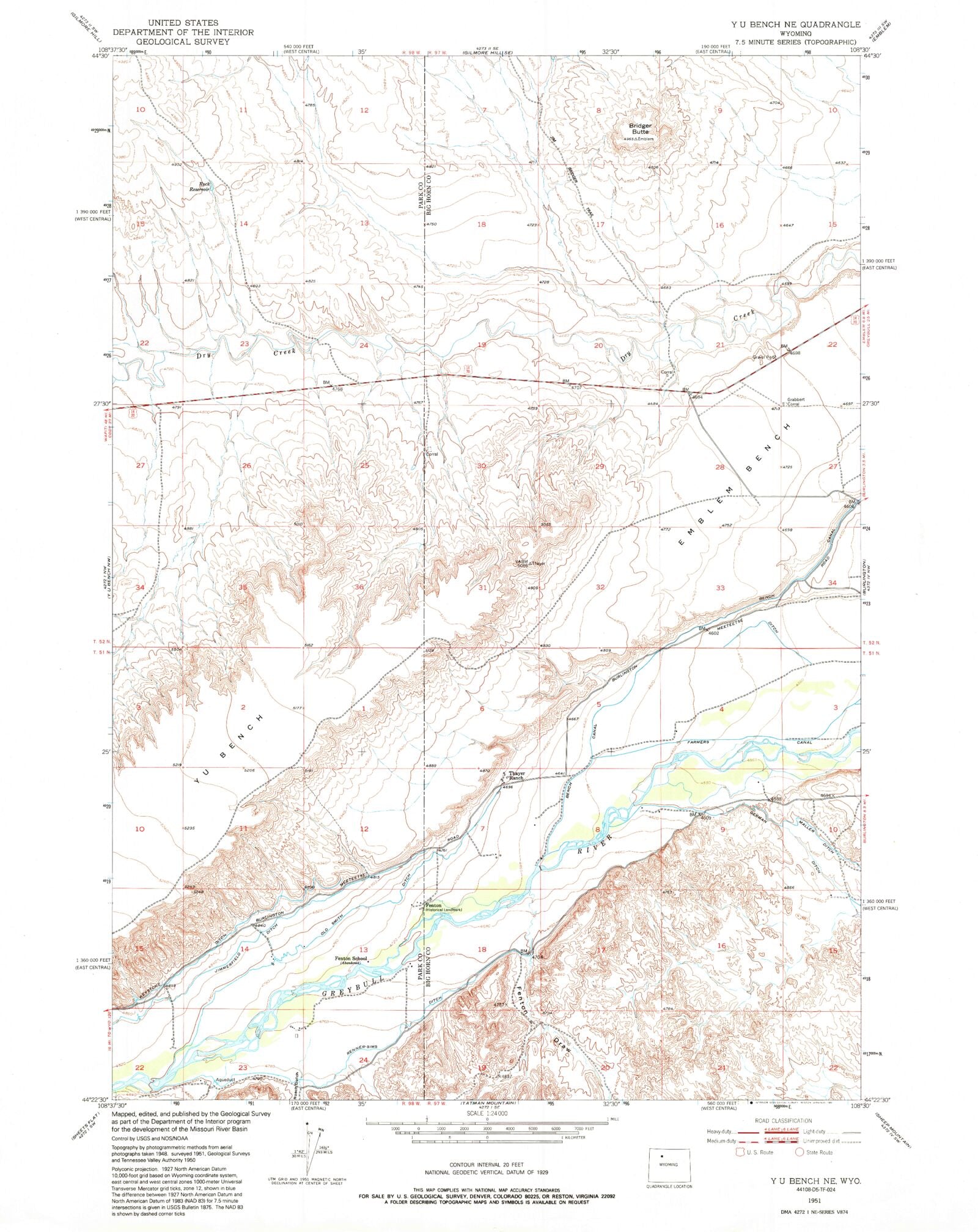 Classic USGS Y U Bench NE Wyoming 7.5'x7.5' Topo Map – MyTopo Map Store