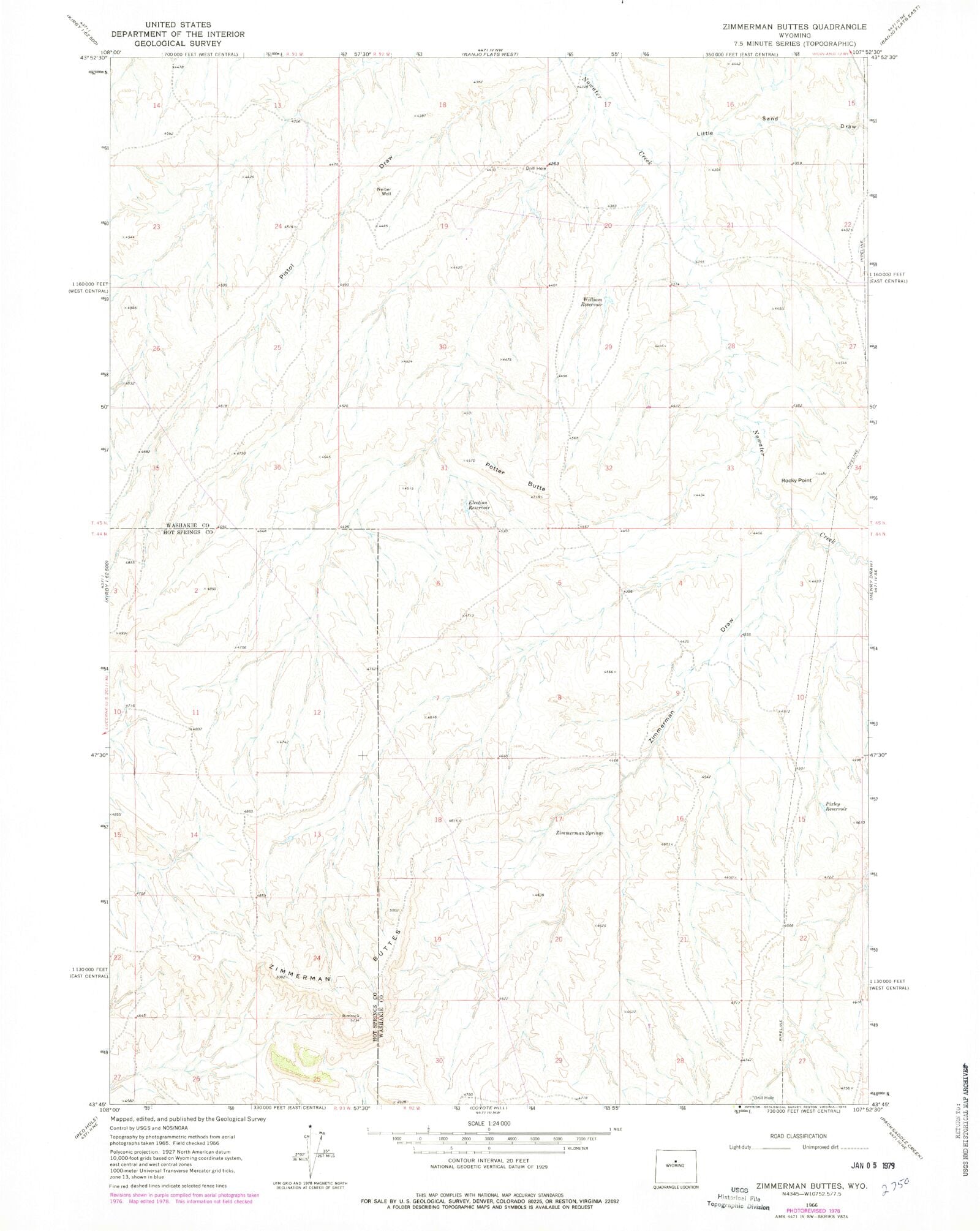 Classic USGS Zimmerman Buttes Wyoming 7.5'x7.5' Topo Map – MyTopo Map Store